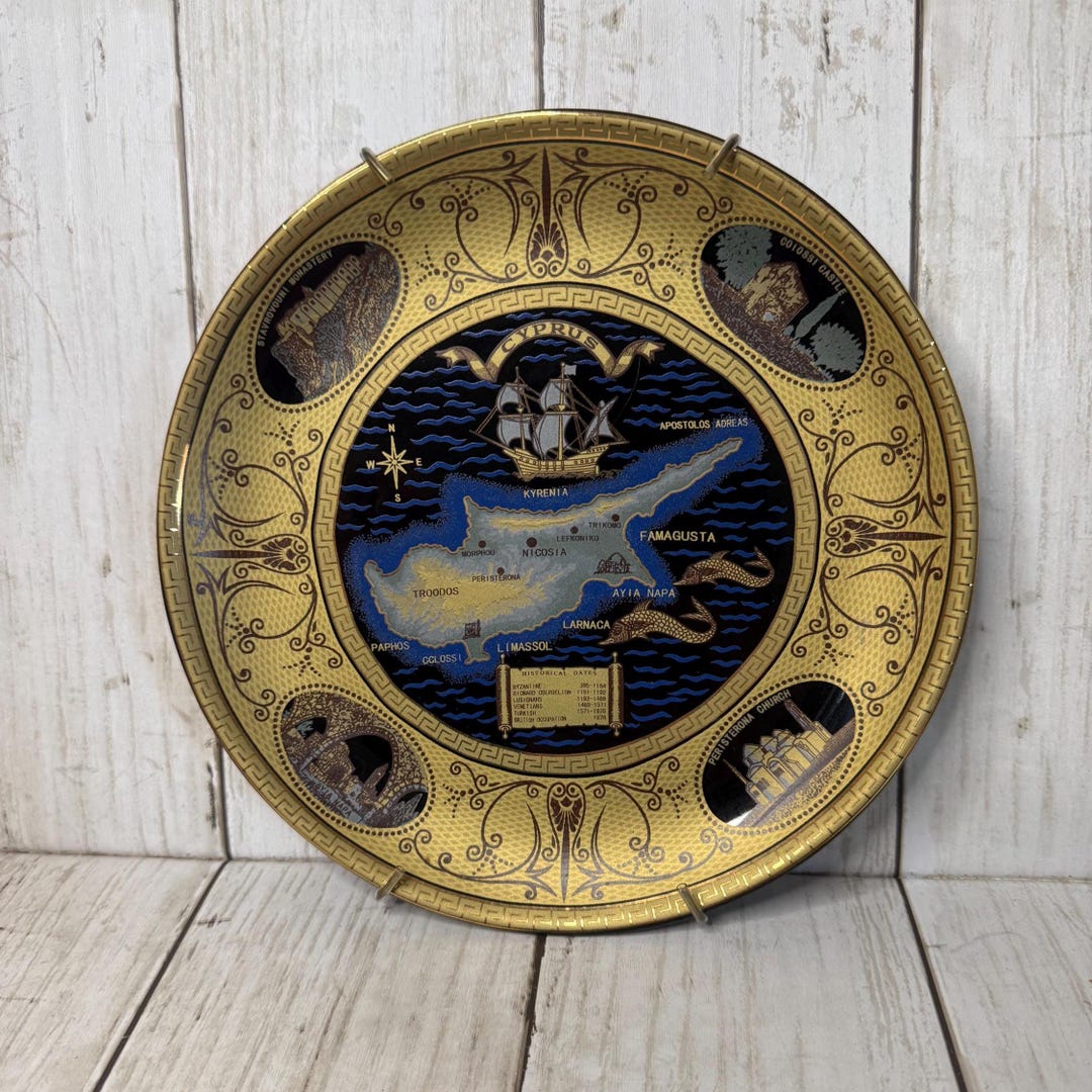 Gold Painted Cyprus Map Decorative Plate - Etsy