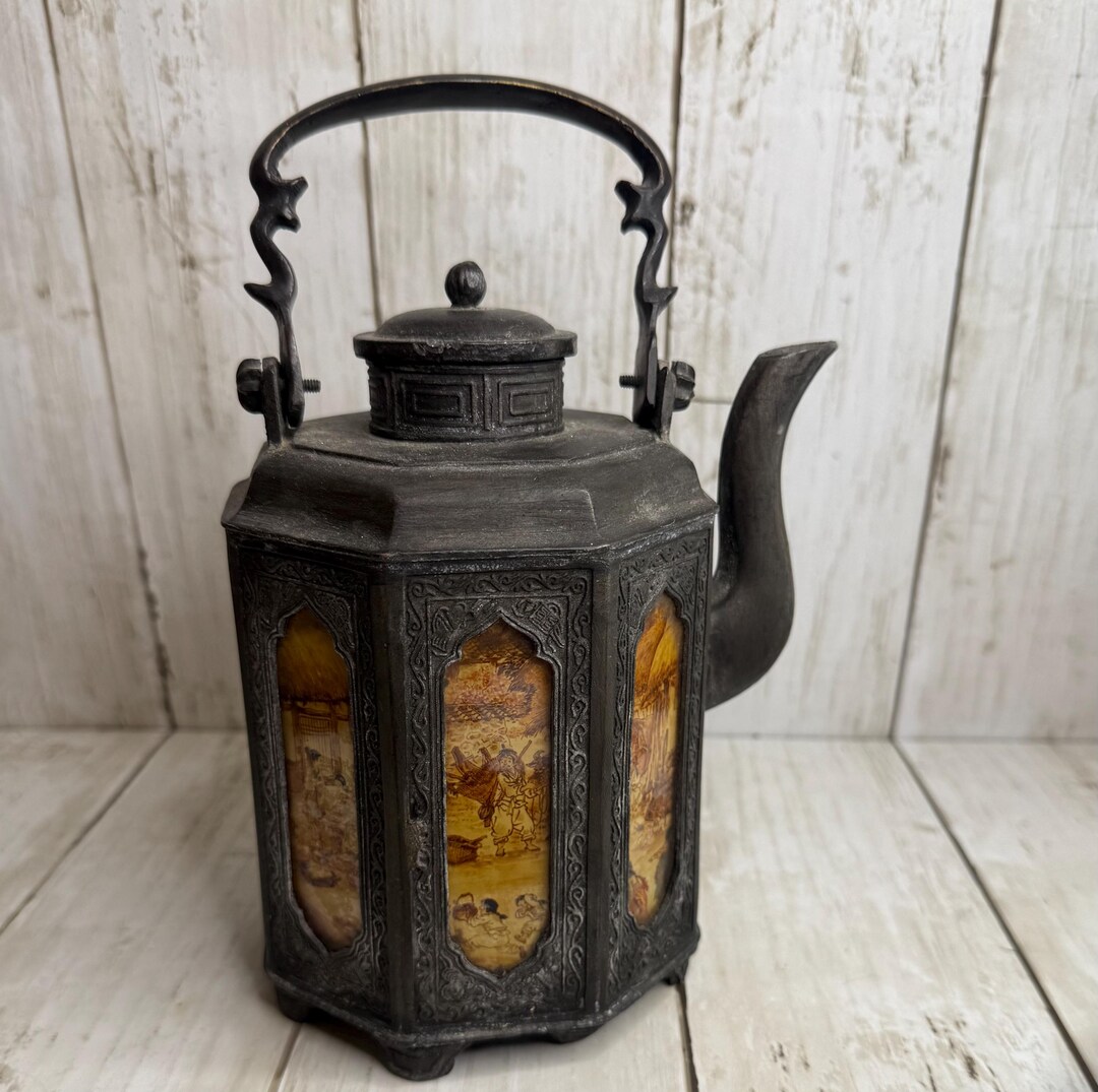 Antique Pewter and Painted Panel Chinese Teapot - Etsy