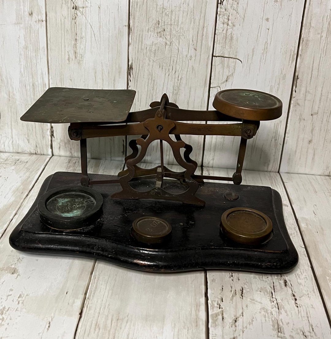 Antique Postal Letter Scale With 3 Weights - Etsy