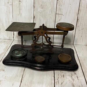 Antique Postal Letter Scale With 3 Weights - Etsy