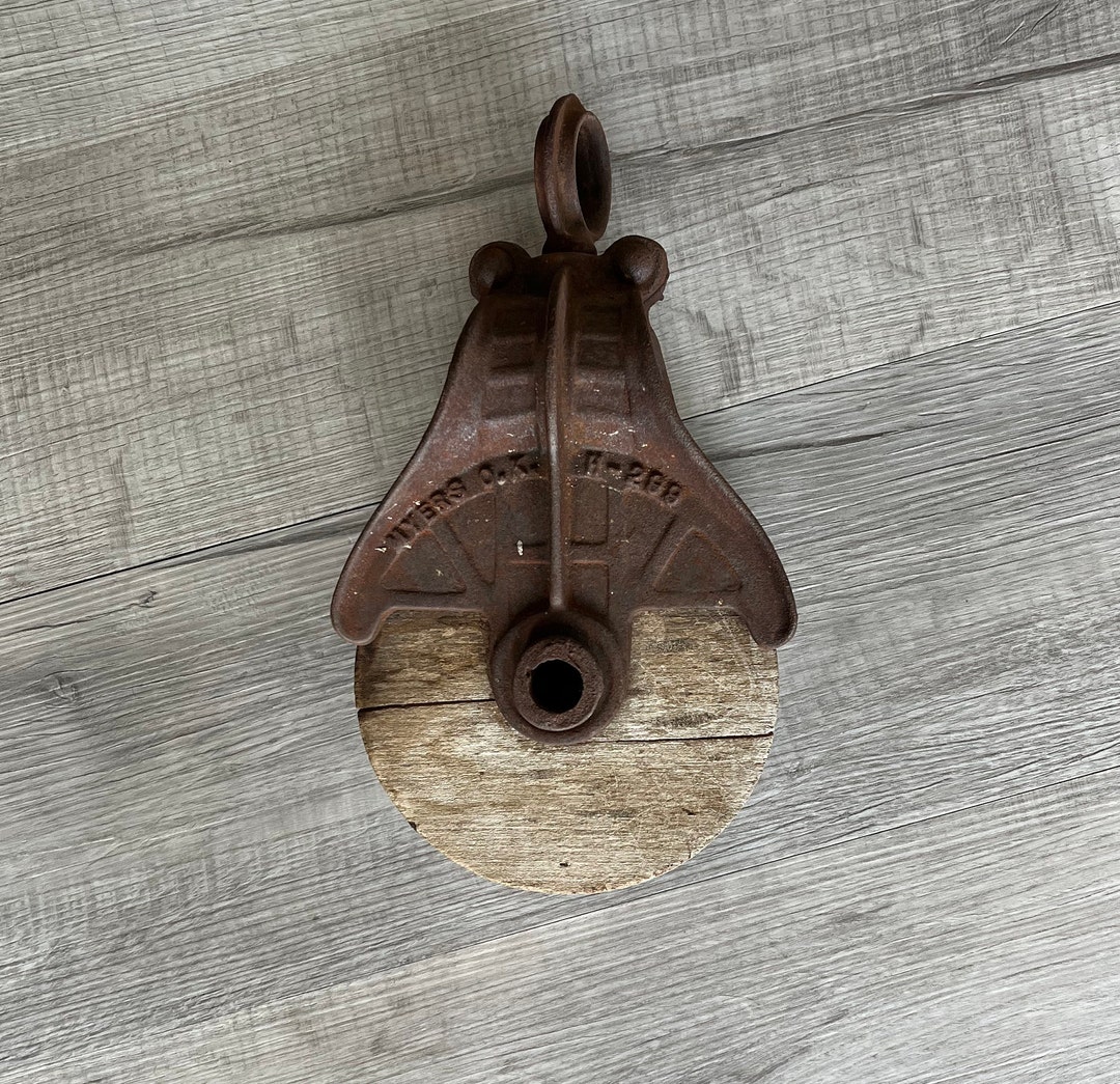 Vintage Wood and Iron Barn Pulley - Etsy