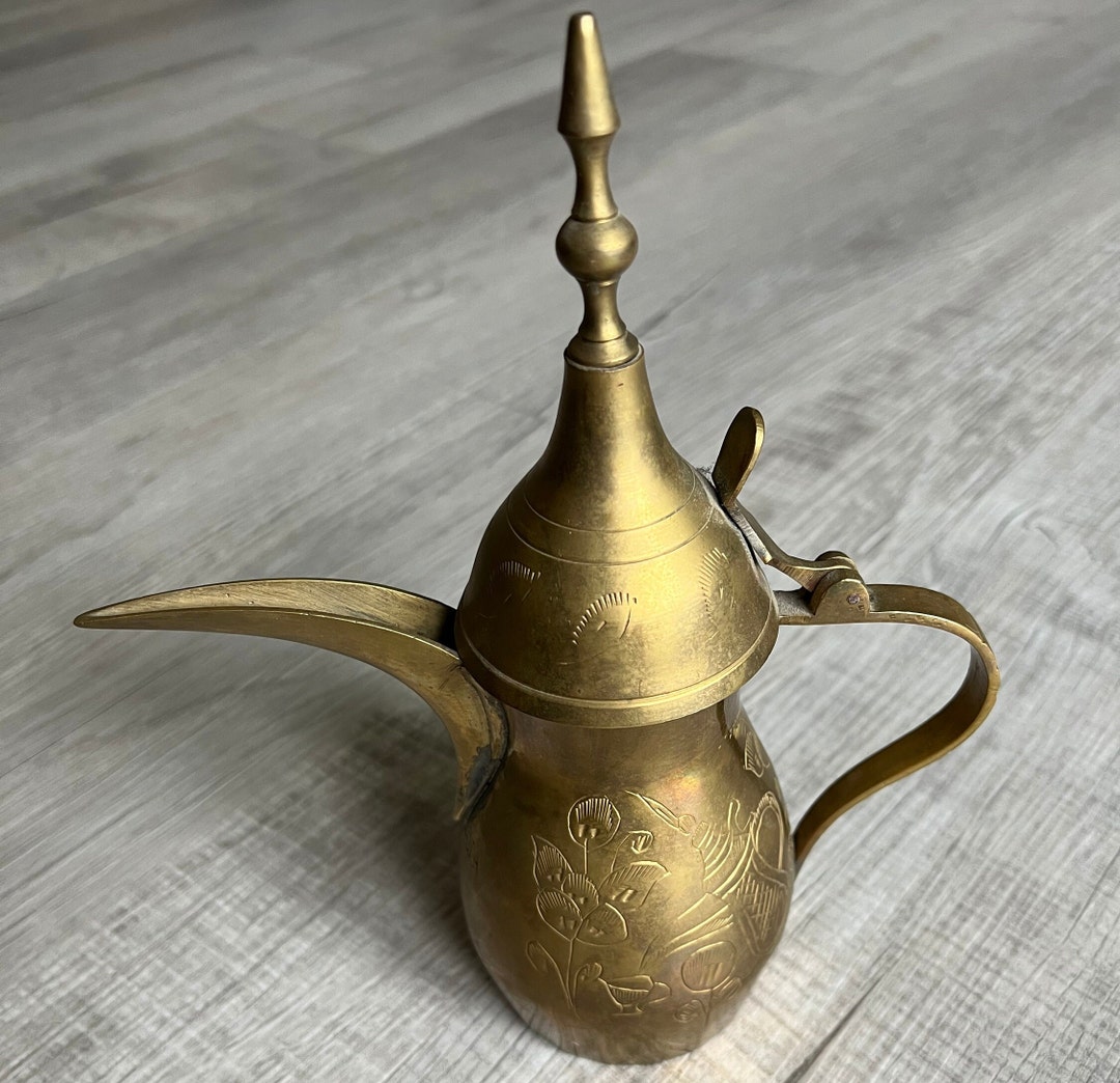 Brass Dallah Coffee/tea Pot With Palm Tree Etching - Etsy