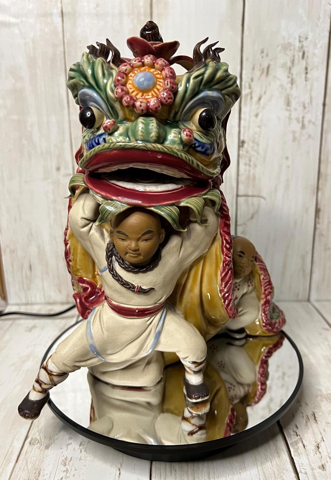 Wucai Porcelain Pottery Lion Dragon Dance Figurine Statue - Etsy