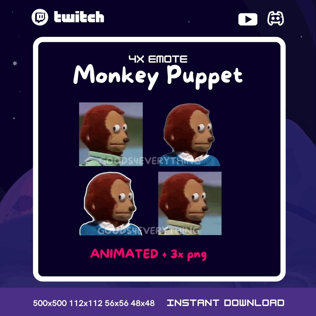 4x Emote Package for Twitch, Discord, Youtube Monkey Hand Puppet Sus ...