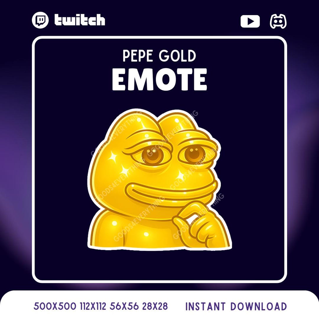 Pepe Gold - for Twitch, Stream, Discord, Kick, Youtube Hype Pepe Emote ...