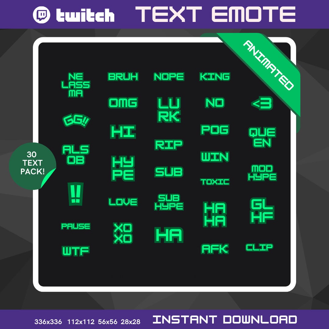 30x Twitch Text Emote Green Stream Emote Animated - Etsy