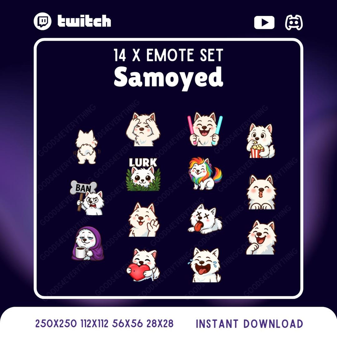 14x Emote Pack - Twitch Samoyed Emote Dog Animal Spitz Discord Youtube ...