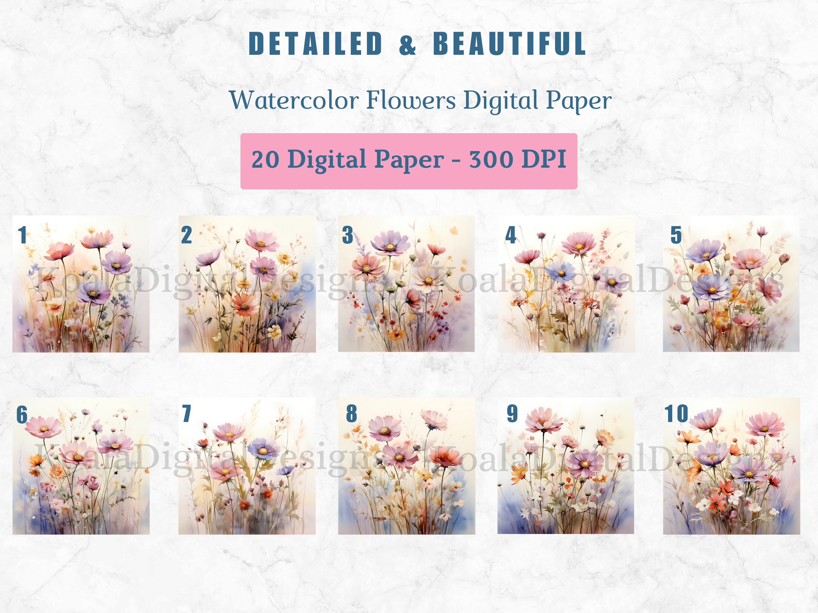 Watercolor Flowers Bundle DIGITAL PAPER SEAMLESS Pastel Pink Purple ...