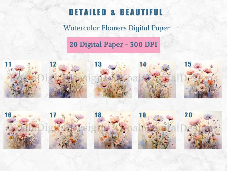 Watercolor Flowers Bundle DIGITAL PAPER SEAMLESS Pastel Pink Purple ...