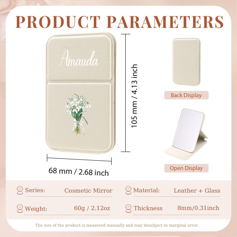 Personalized Leather Compact Mirror,custom Name & Bouquet,folding ...