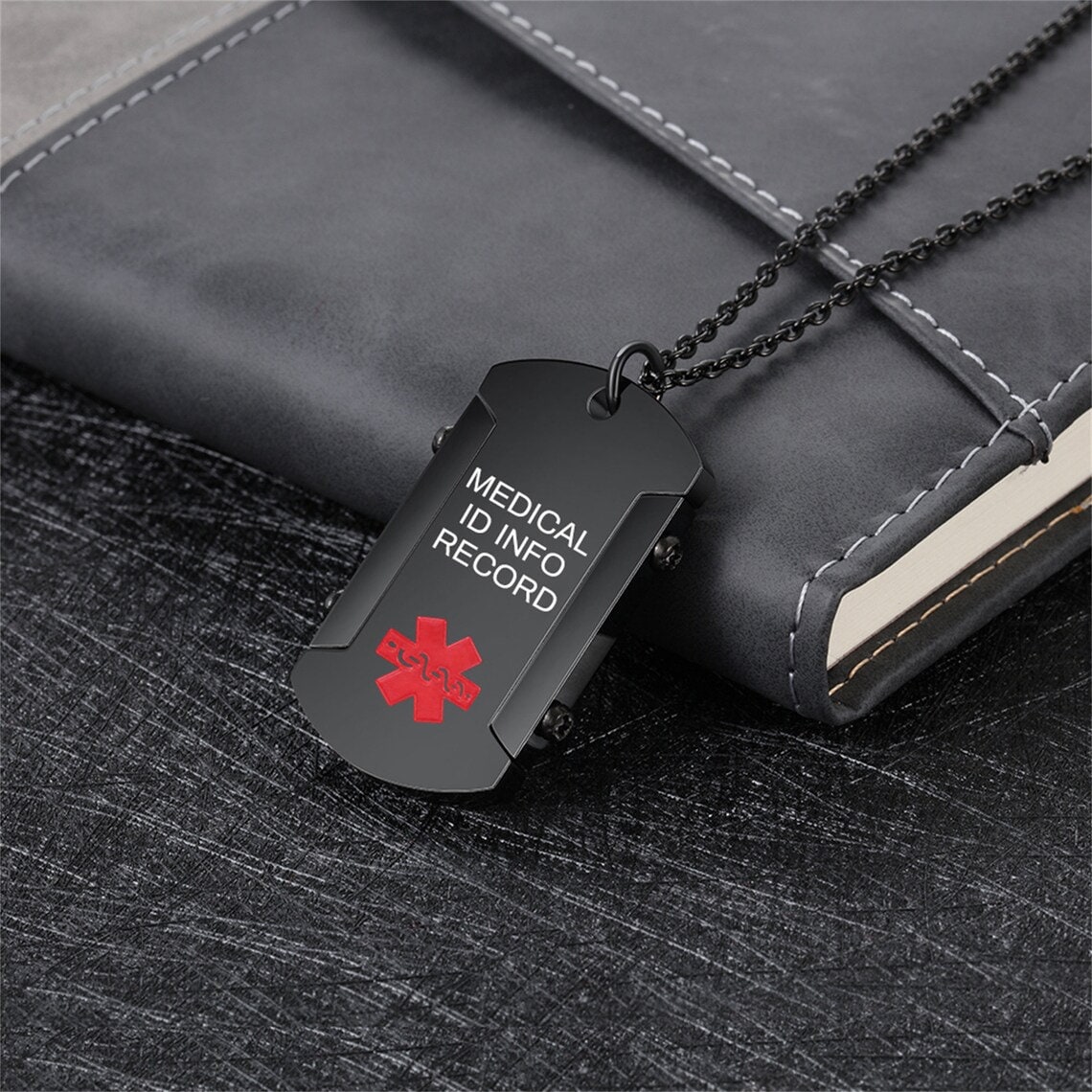 Personalized Men's QR Code Necklace Alert ID Pendant for Dad's Medical ...