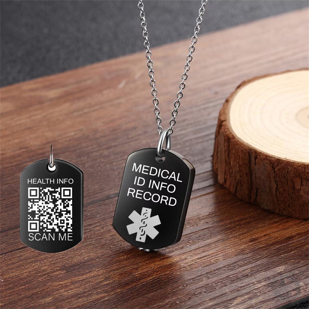 Personalized Men's QR Code Necklace - Alert ID Pendant for Dad's ...