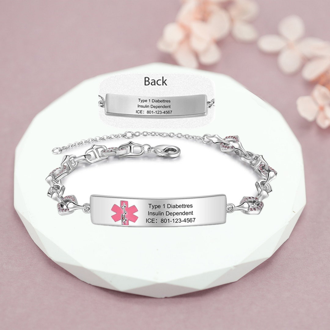 Custom Women Medical Alert Bracelet, Front and Back Engraved Bracelet ...