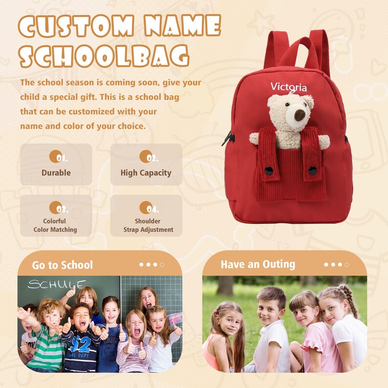Children's BACKPACK WITH Name,personalized Bear Style School Bag ...