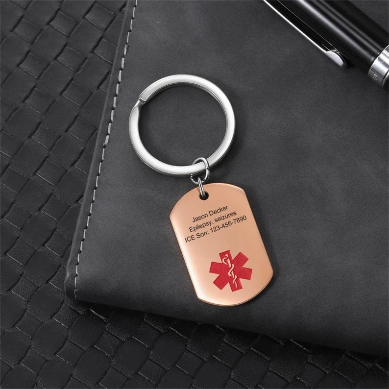 Personalized Medical Alert Keychain for Men and Women,4 Colors,medical ...