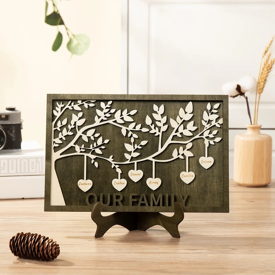 Personalized Family Tree Wood Frame Custom 2-9 Names Tree of Life Home ...