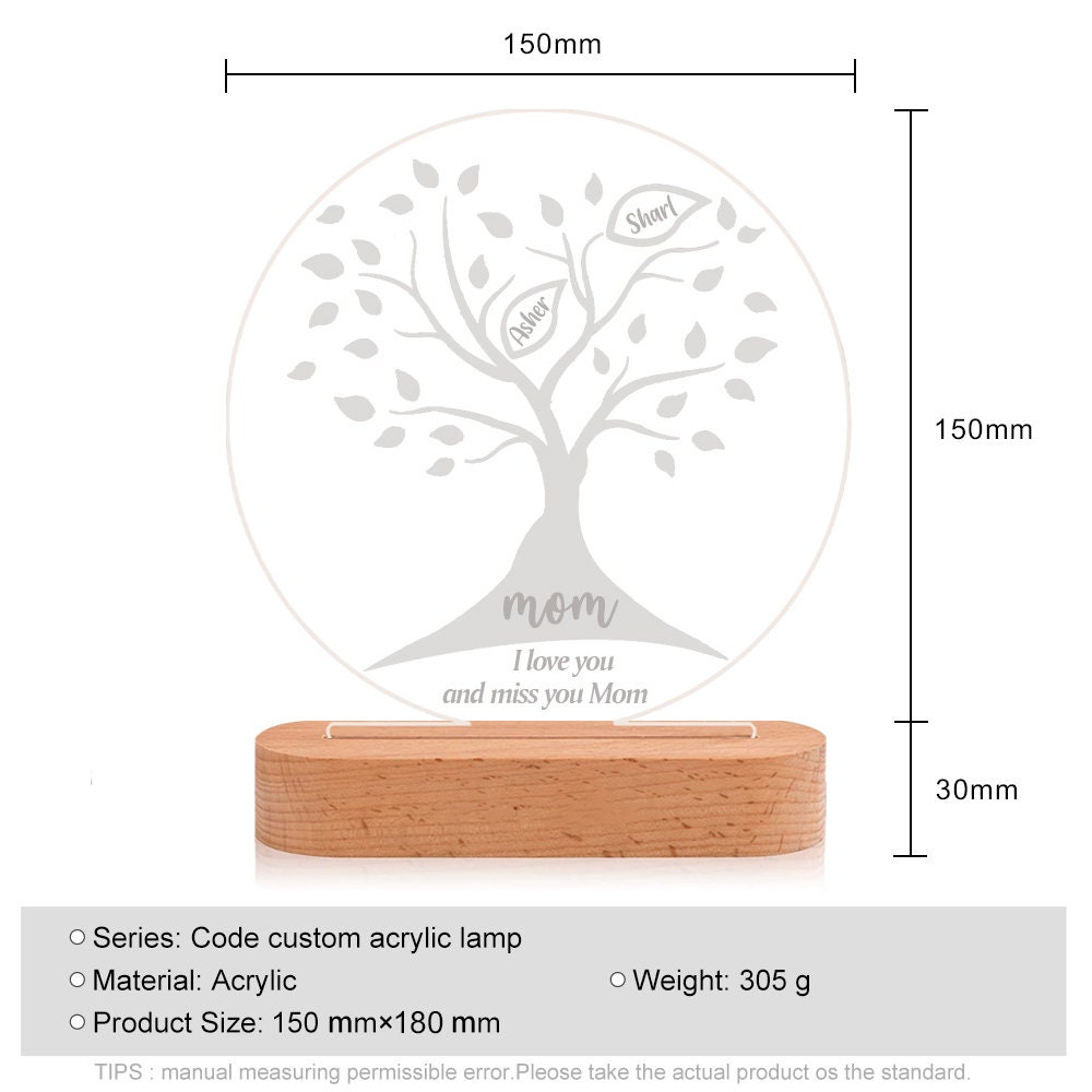 Personalized Family Tree Night Light Engraved 2-8 Names Wooden LED Lamp ...