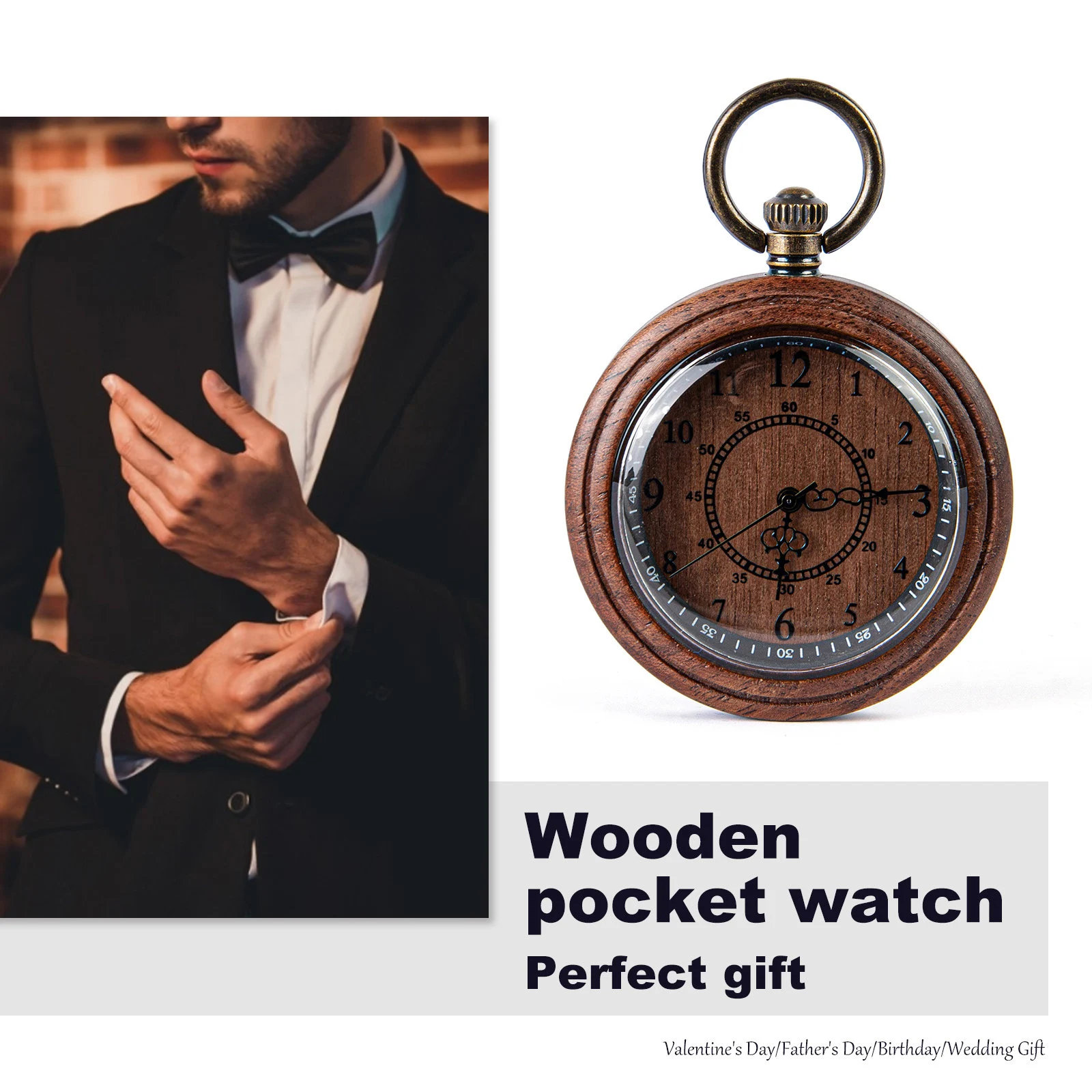 Men's Wood Pocket Watch,engraved Text Wood Pocket Watch,custom Pocket ...