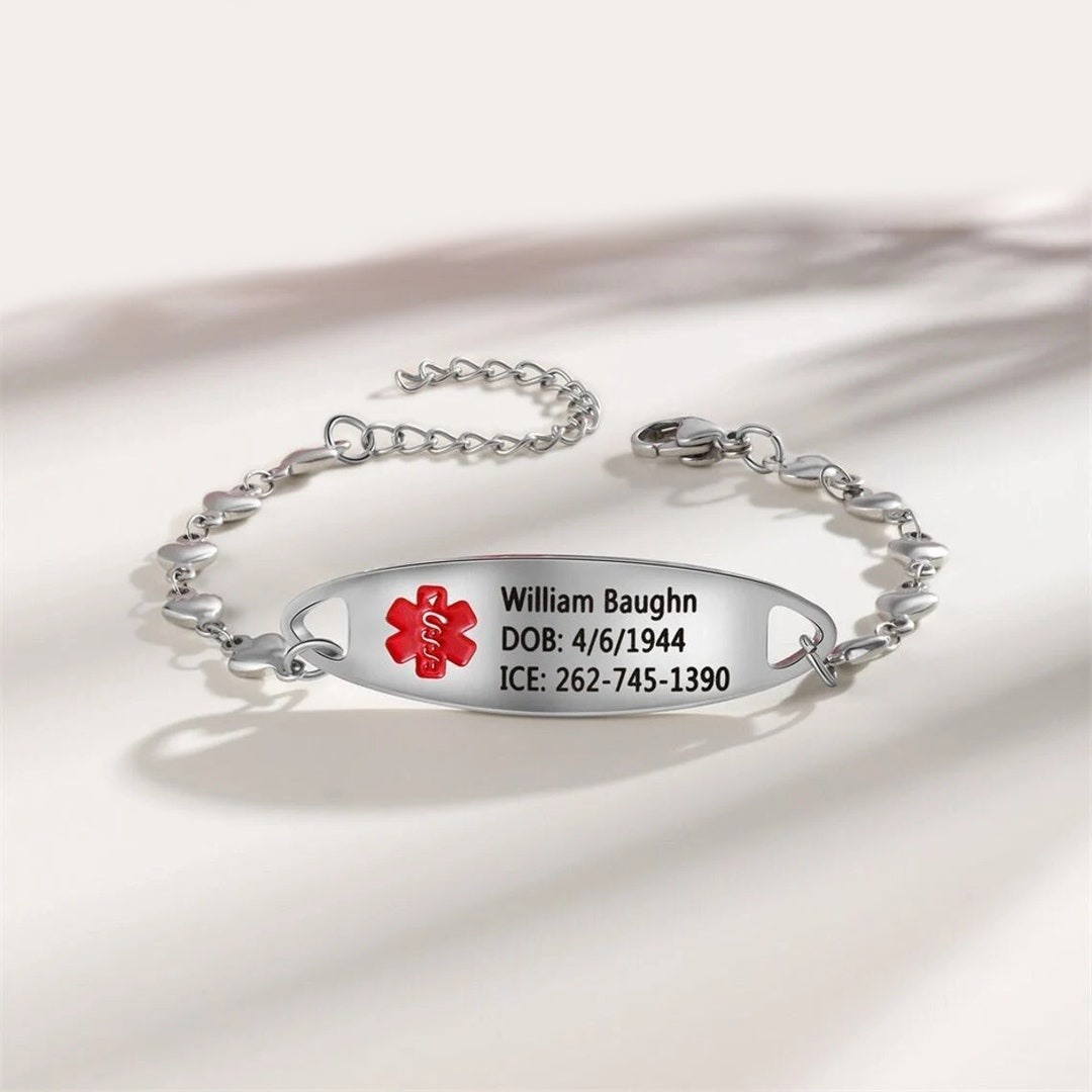 Personalized Medical Bracelet for Women,engraved Alert Id,minimalist ...