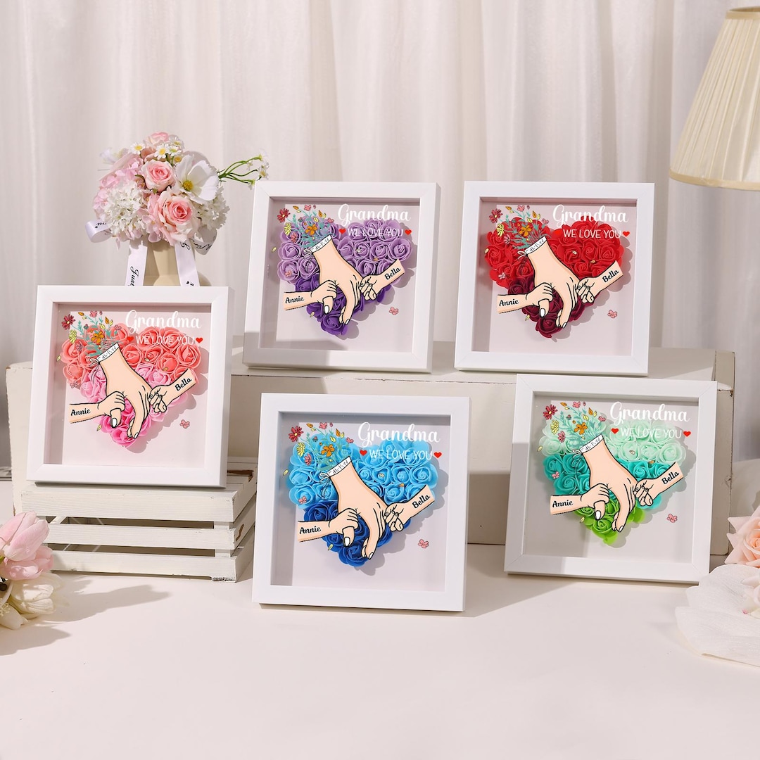 Custom Mom Flower Shadow Box,shadow Box Grandma,roses Shadowbox With ...