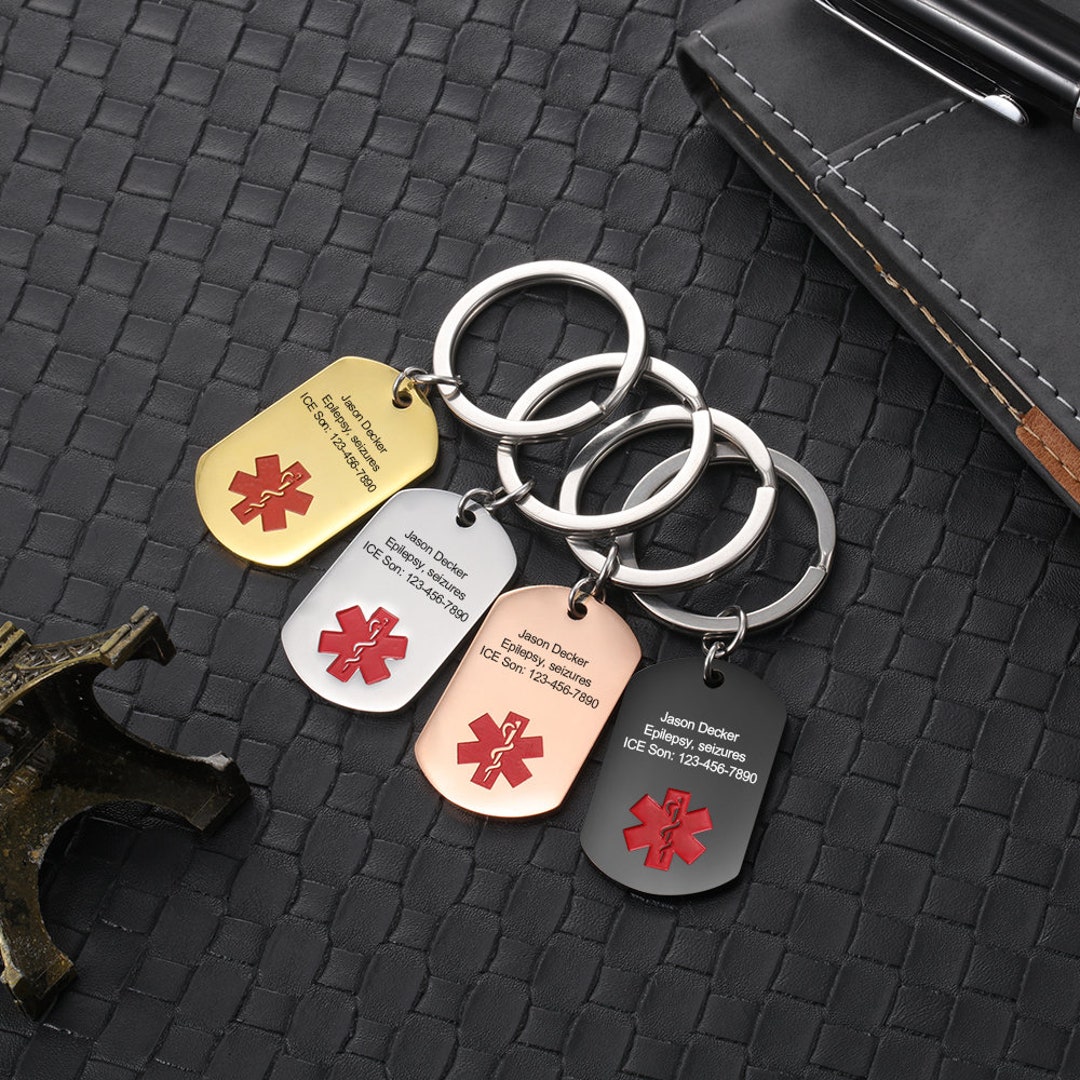 Personalized Emergency Medical Alert Keychain - Custom Engraved ID Tag ...