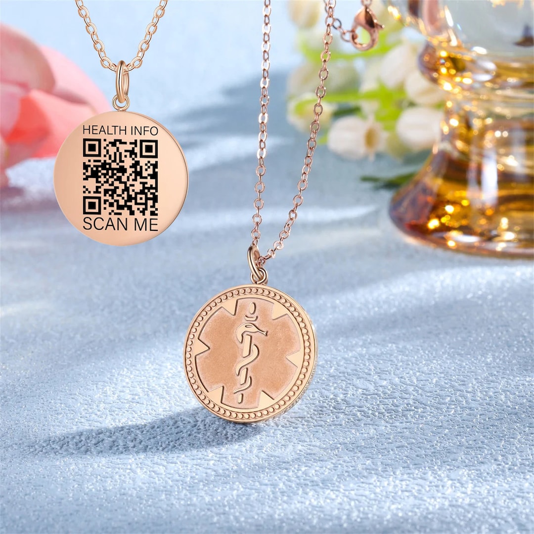 QR Code Medical Necklace for Women,medical ID Necklace,women Medical ...