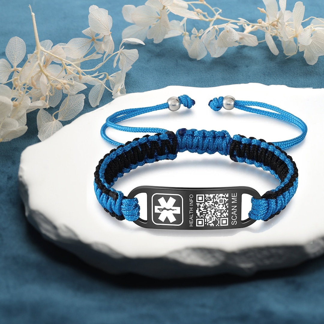 QR Code Medical Alert ID Bracelet for Men,woven Rope Emergency ID ...