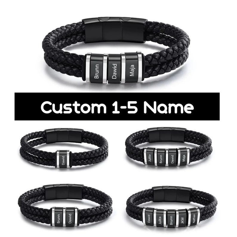 Personalized Bead Bracelet Custom Men's Bracelet Engraved 1-5 Names ...