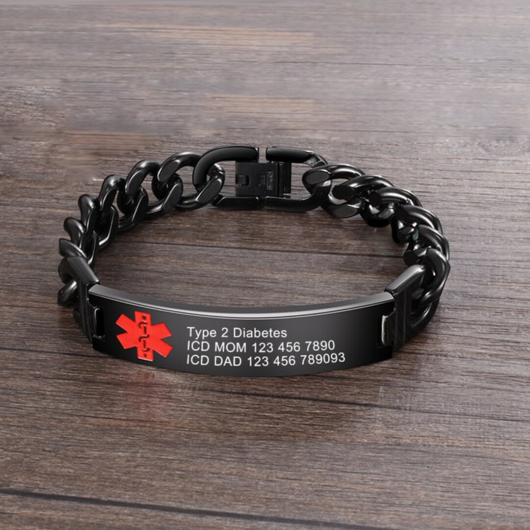 Personalized Men's Medical ID Bracelet, Emergency Alert Bracelet ...