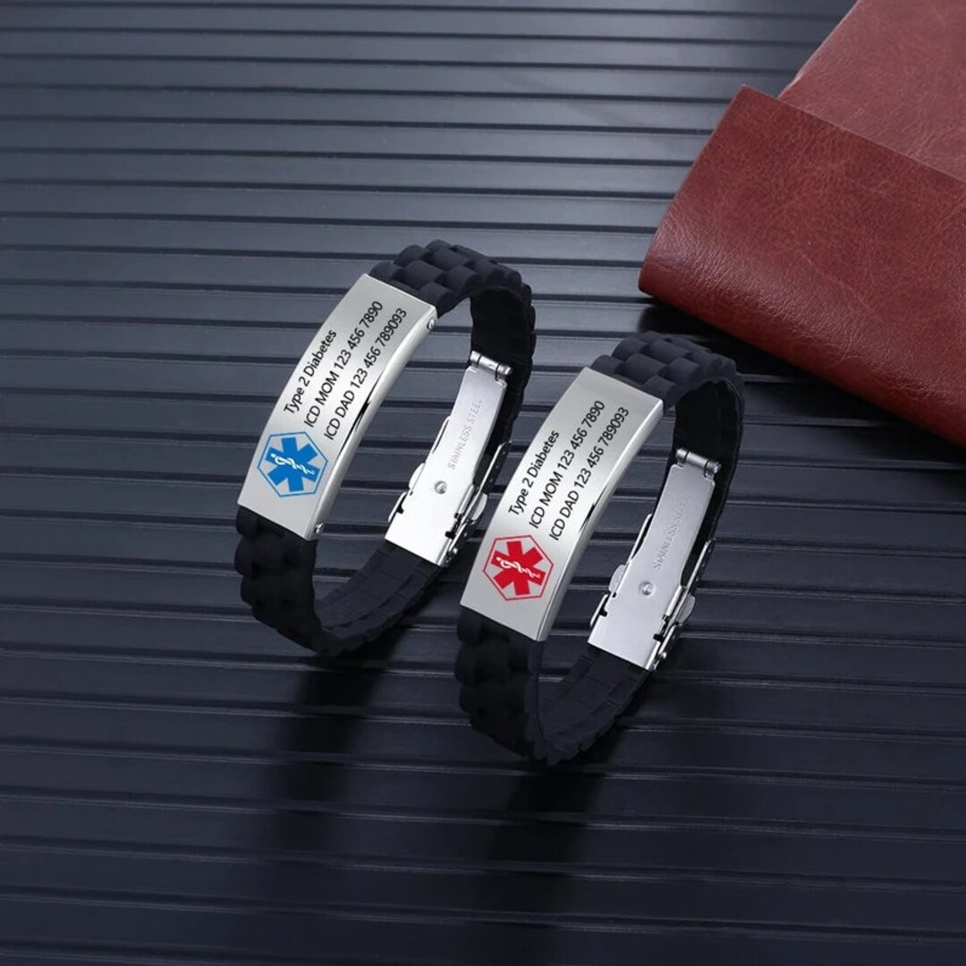 Custom Silicone Medical ID Bracelet for Men-adjustable Alert ID ...