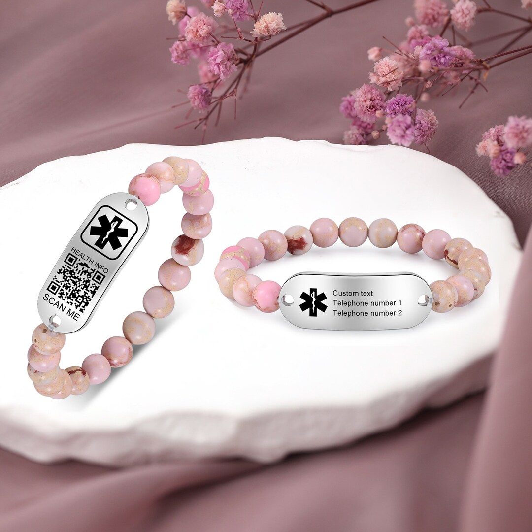 Women's Medical Qr Code Bracelet,beaded Medical ID Bracelet,emergency ...
