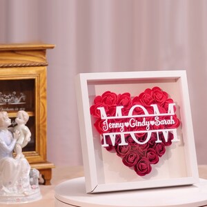 Personalized Flower Shadow Box Custom Name & Text Heart Rose Frame ...