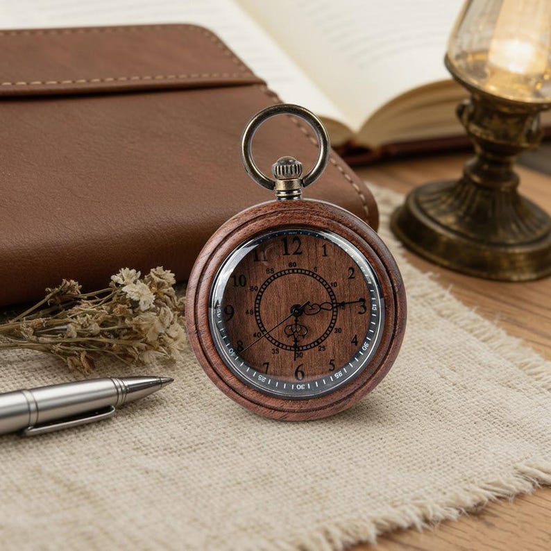Men's Wood Pocket Watch,engraved Text Wood Pocket Watch,custom Pocket ...