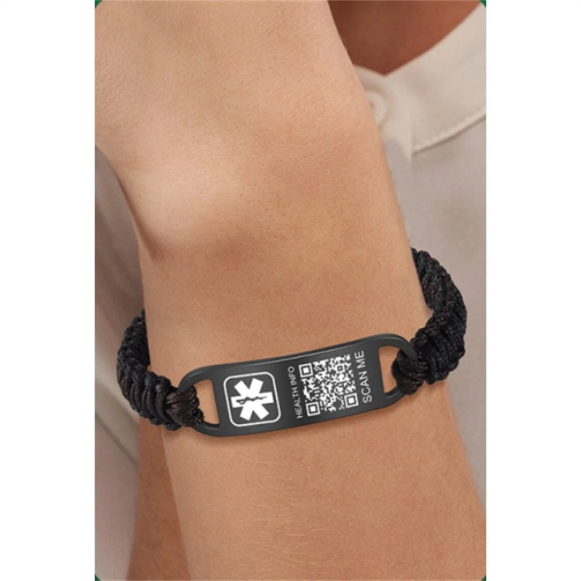 QR Code Medical Alert ID Bracelet for Men,woven Rope Emergency ID ...