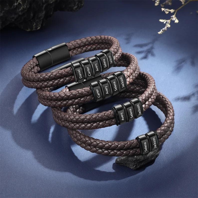 Mens Bracelet With Names,leather Bracelet Men,kid's Names Bracelet for ...