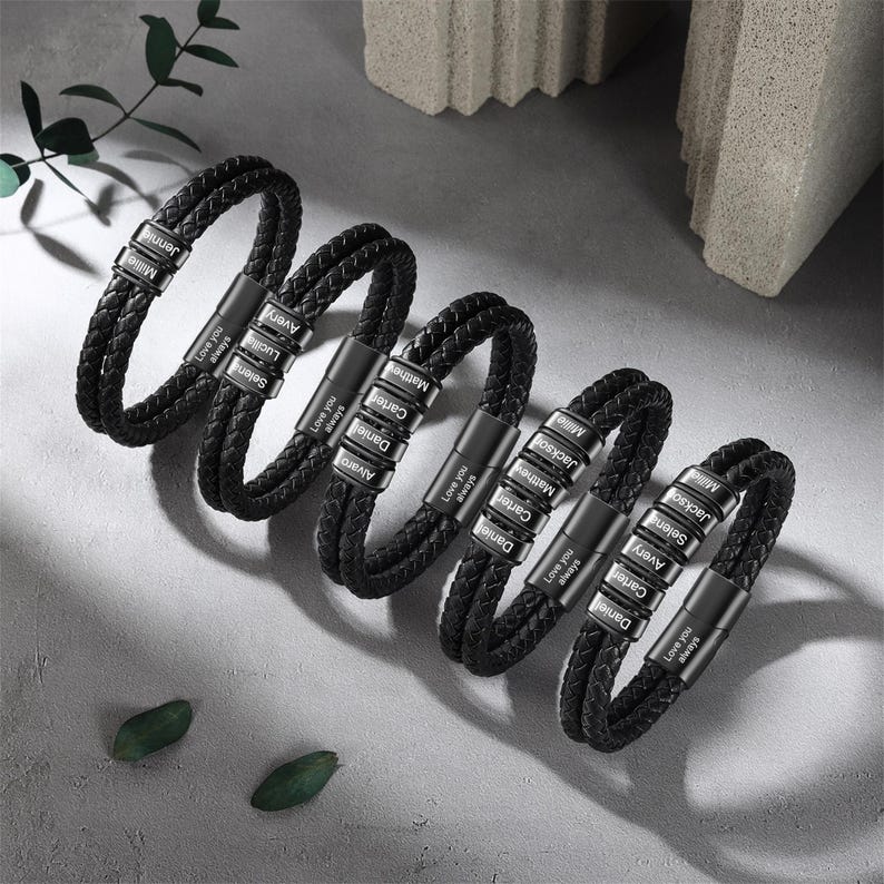 Mens Bracelet With Names,leather Bracelet Men,kid's Names Bracelet for ...