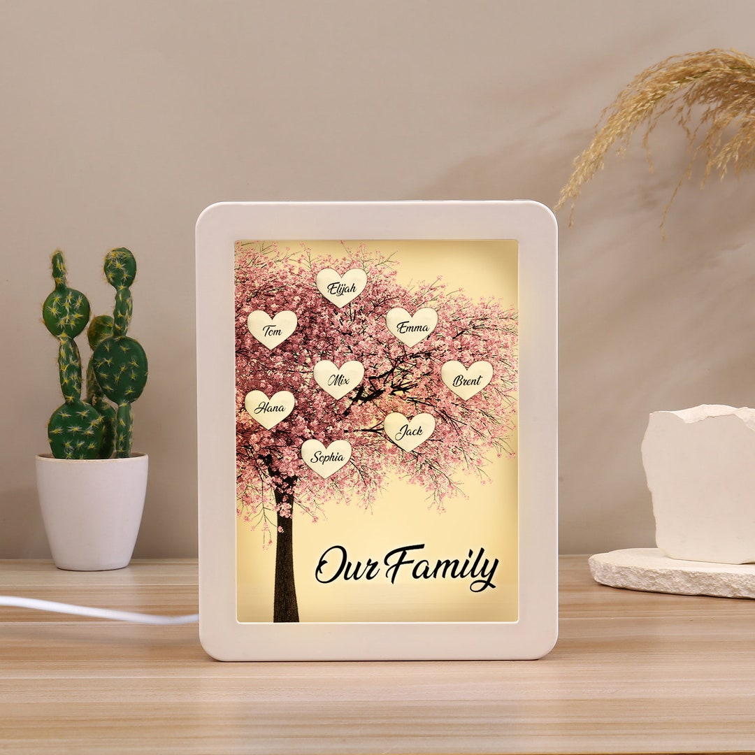 Custom Sakura Tree LED Light Shadow Box,family Tree Frame With Names ...