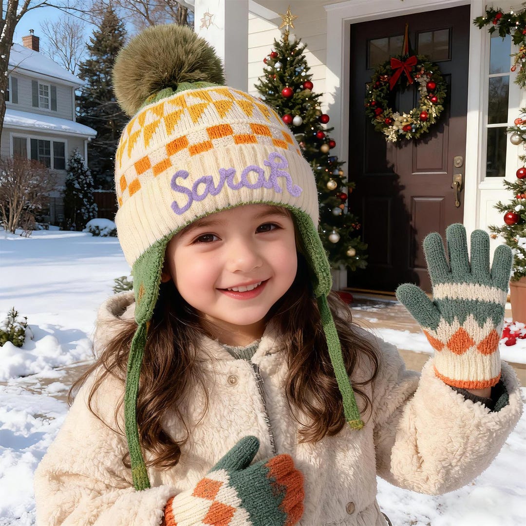 Personalized Kids Beanie,embroidered Name Hat,kids Ear Flap Beanie ...