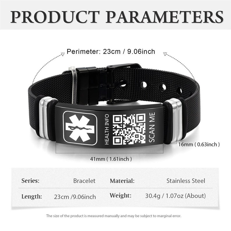 Upgraded QR Code Medical Alert Bracelet for Men -update Info Anytime ...