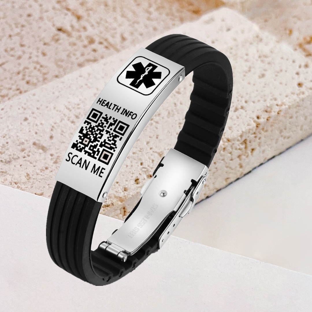 QR Code Medical Alert Bracelet for Men - Stylish Medical ID Bracelet ...