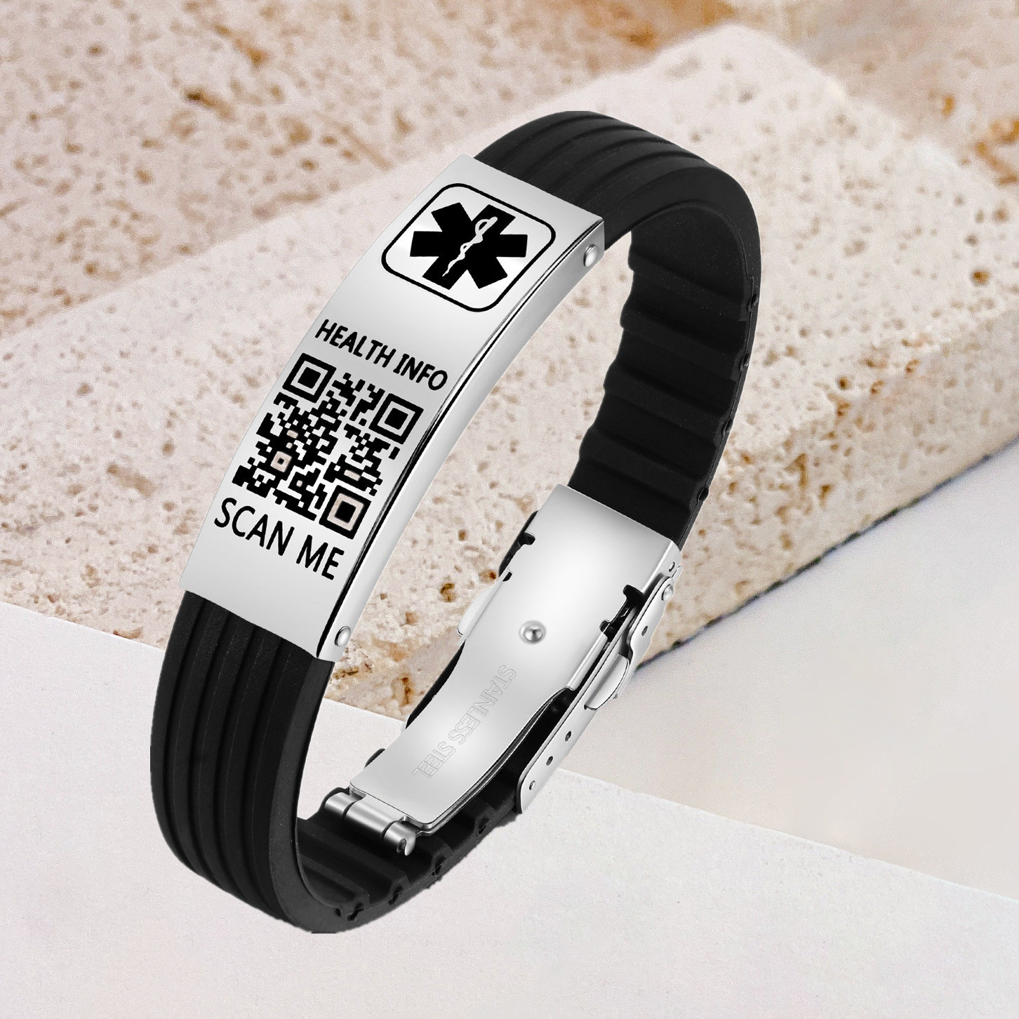 QR Code Medical Alert Bracelet for Men Stylish Medical ID Bracelet ...