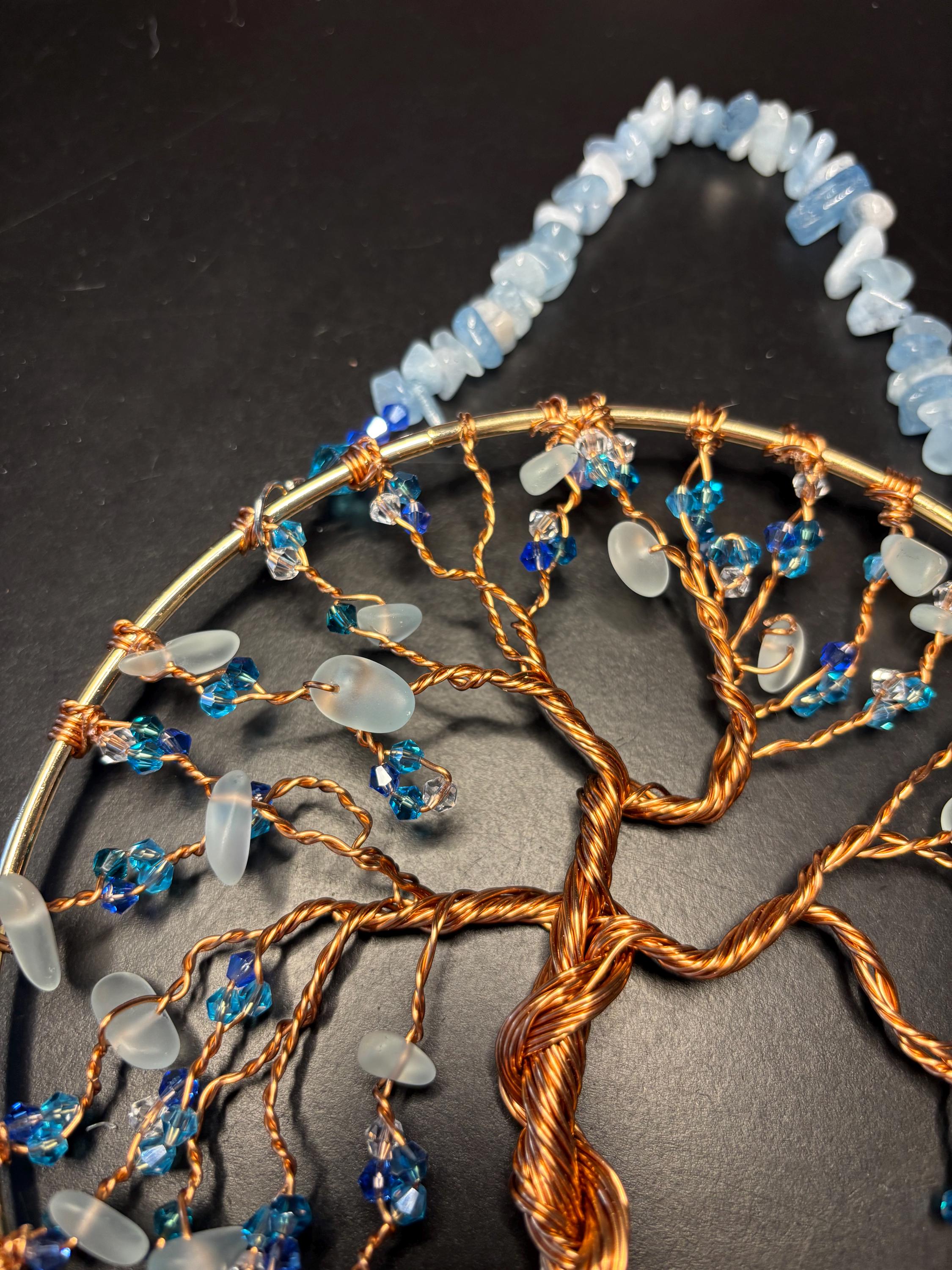 Tree of Life Wire Wrapped With Copper Aluminum Wire and Blue Glass and ...