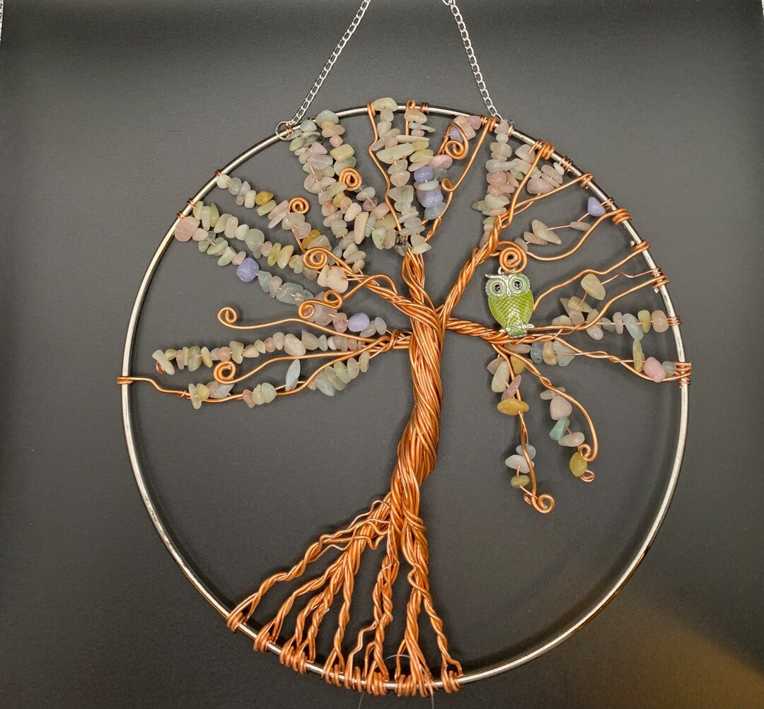 Tree of Life Suncatcher With Wire Wrapped Multi Colored Semi Precious ...
