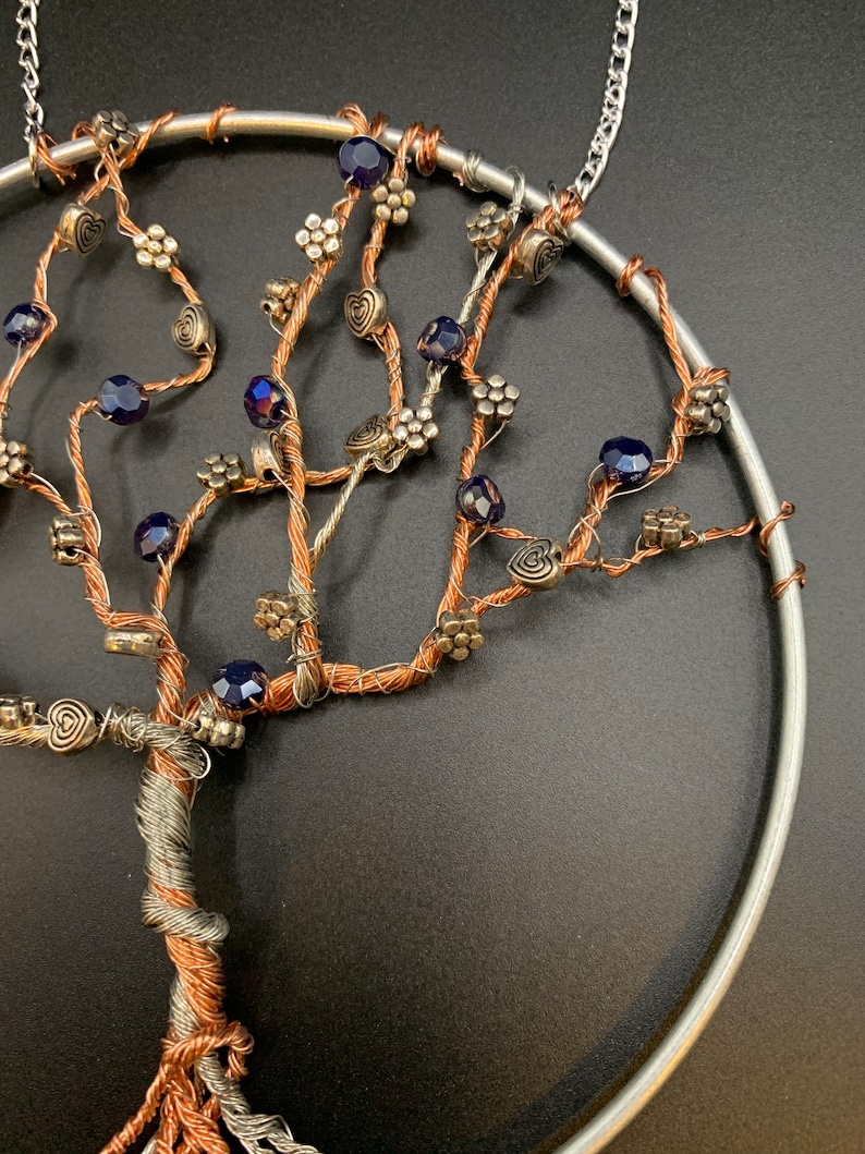 Tree of Life Suncatcher -round With Wire Wrapped Metal Flower, Heart ...