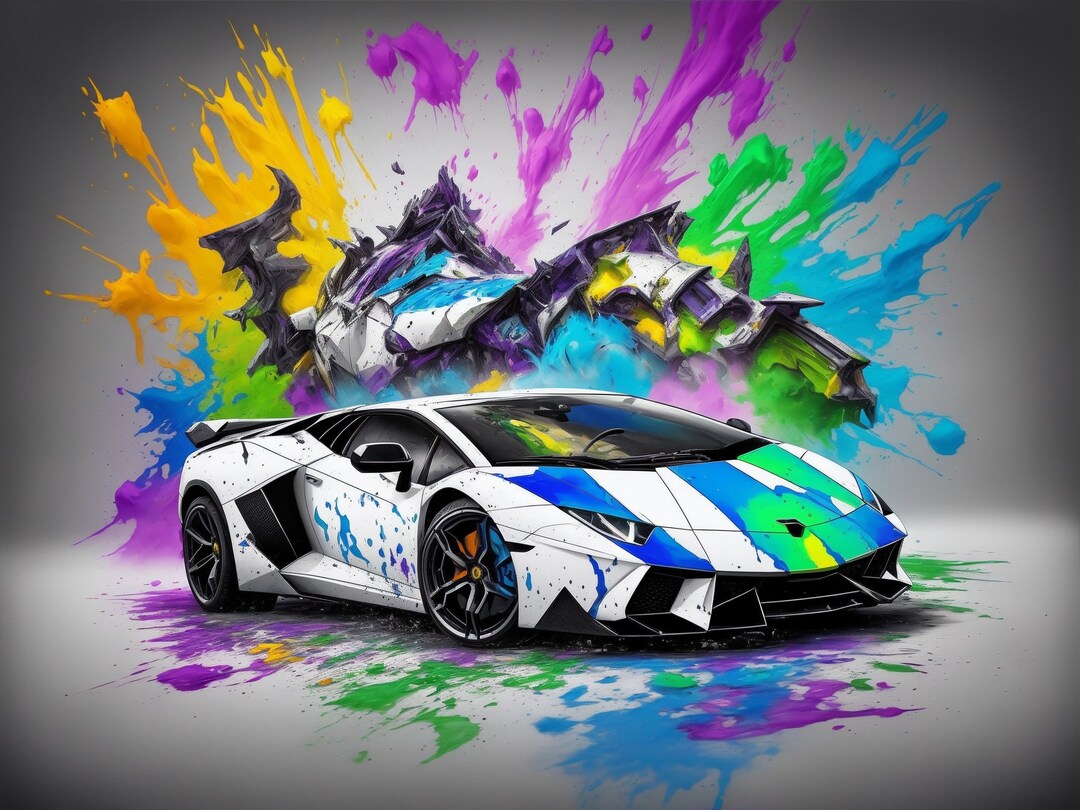 Lamborghini Digital Art Print, Splash Art,wall Art, AI Generated, AI Art, Digital Download, Home ...