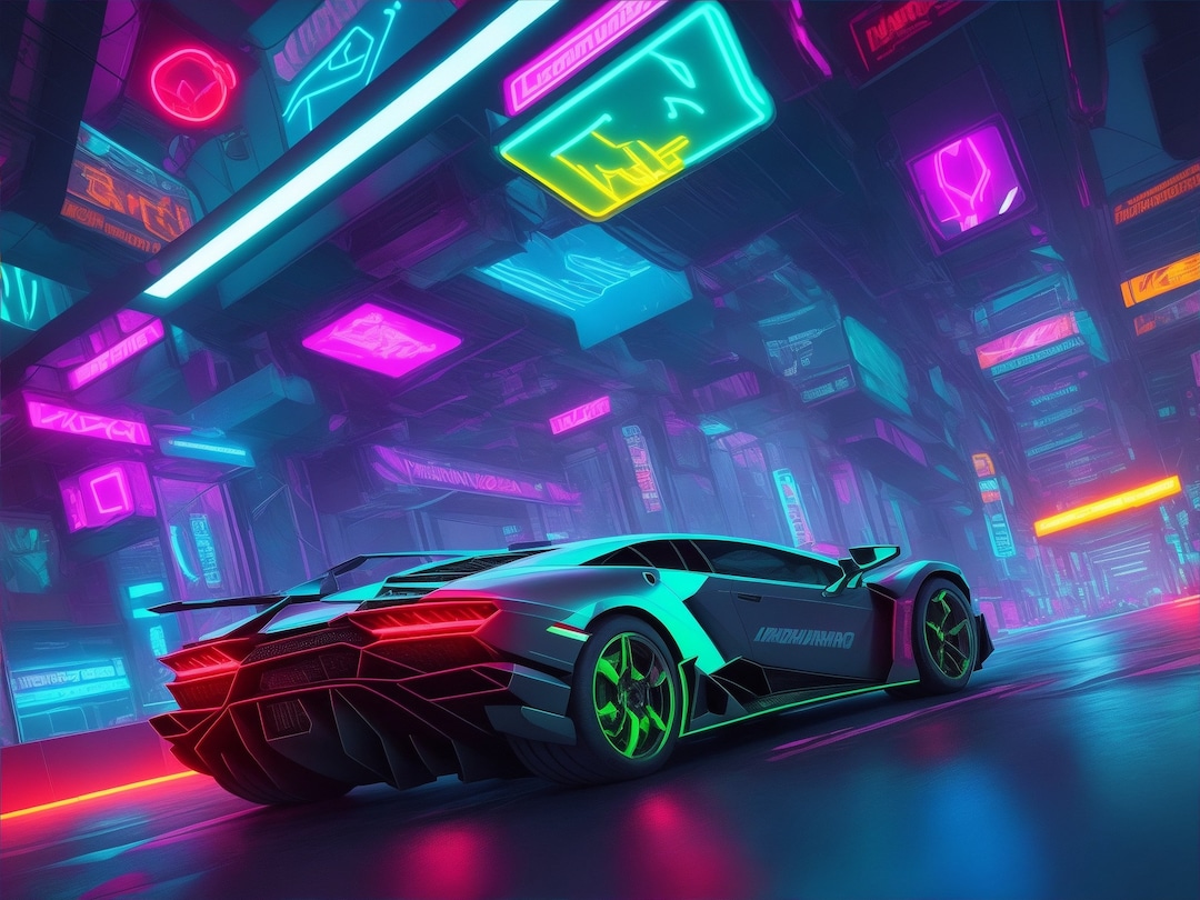 Lamborghini Digital Art Print, Neon Art,wall Art, AI Generated, AI Art, Digital Download, Home ...