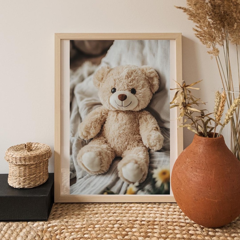 Cute Teddy Bear Wall Art Printable | Neutral Nursery Decor | Digital ...