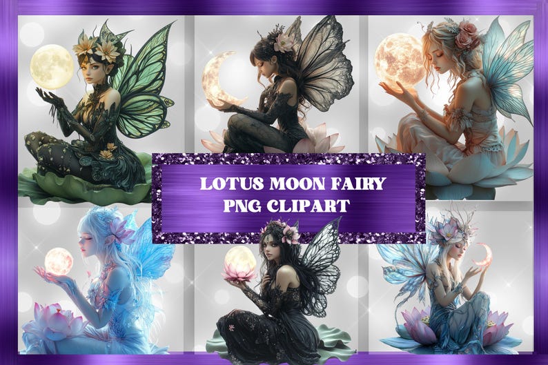 Lotus Moon Fairy Clipart PNG | Ethereal Fantasy Art | Celestial Spirit ...
