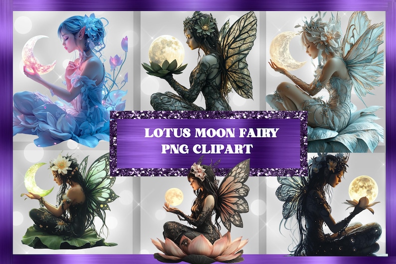 Lotus Moon Fairy Clipart PNG | Ethereal Fantasy Art | Celestial Spirit ...