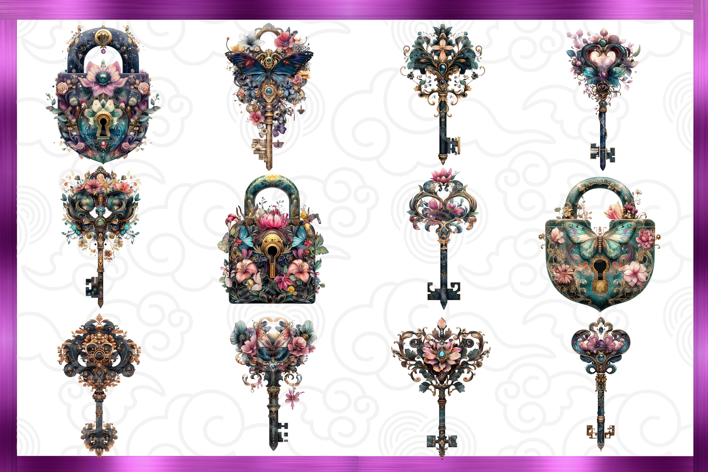 48 Fantasy Lock and Key Clipart PNG | Magical Key Clip Art | Gothic ...